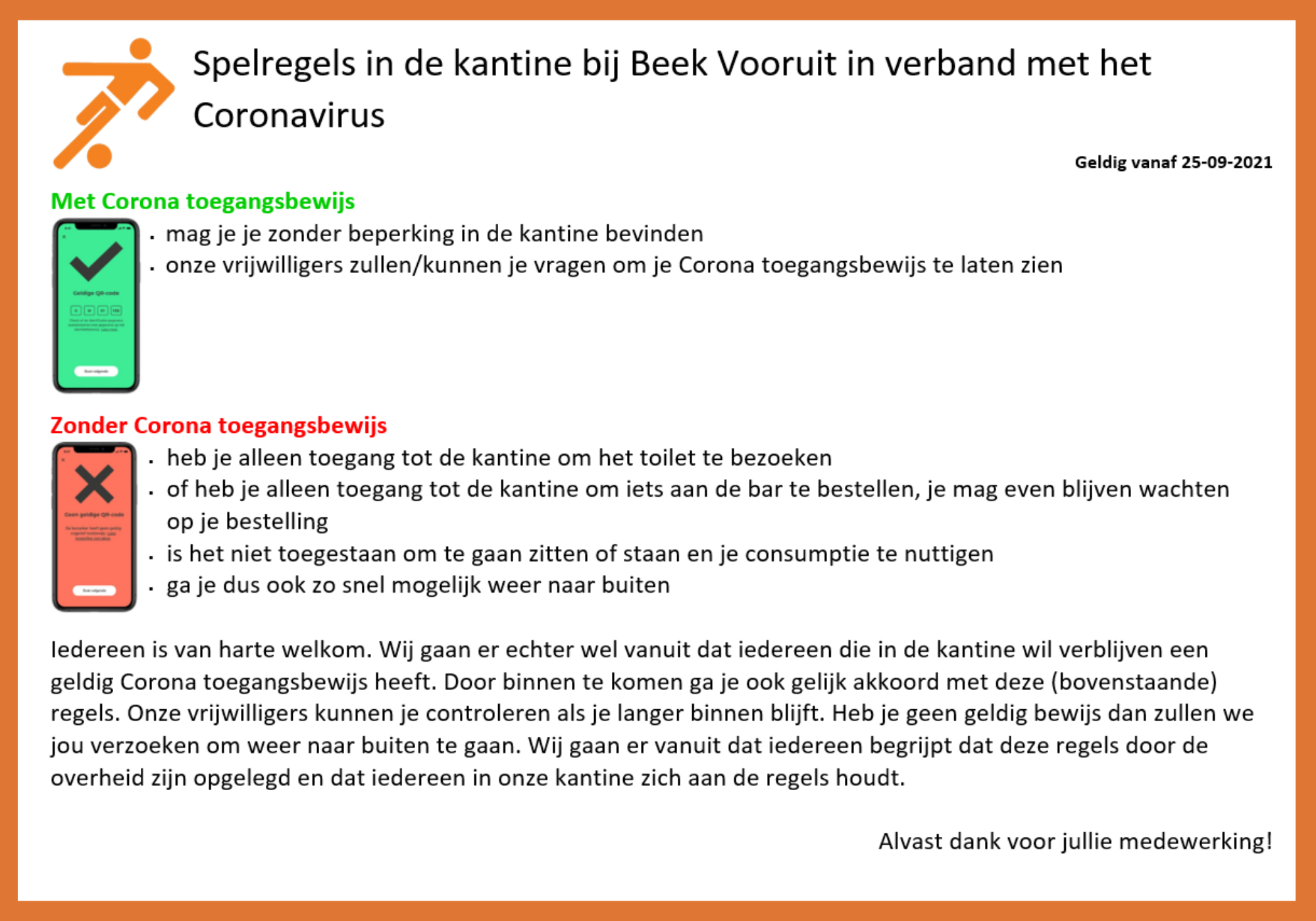 Nieuwe kantine "Corona-regels" | Beek Vooruit